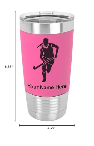 LaserGram 20oz Vacuum Insulated Tumbler Mug, Field Hockey Woman, Personalized Engraving Included (Silicone Grip, Pink)