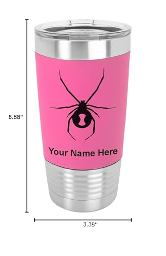 LaserGram 20oz Vacuum Insulated Tumbler Mug, Black Widow Spider, Personalized Engraving Included (Silicone Grip, Pink)