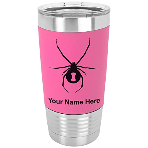 LaserGram 20oz Vacuum Insulated Tumbler Mug, Black Widow Spider, Personalized Engraving Included (Silicone Grip, Pink)