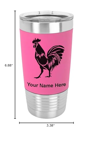 LaserGram 20oz Vacuum Insulated Tumbler Mug, Rooster, Personalized Engraving Included (Silicone Grip, Pink)