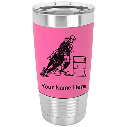 LaserGram 20oz Vacuum Insulated Tumbler Mug, Barrel Racer, Personalized Engraving Included (Silicone Grip, Pink)