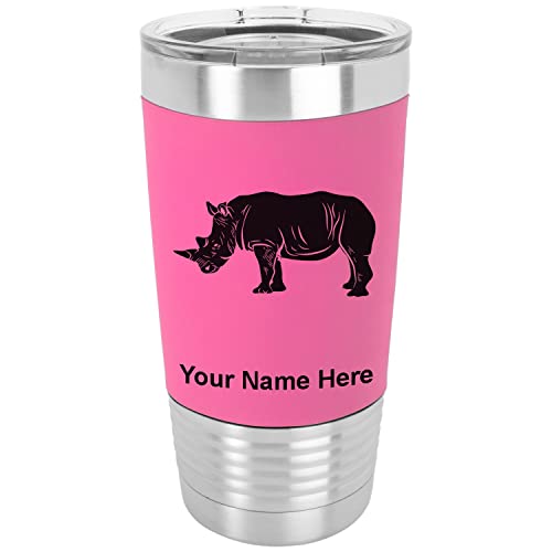 LaserGram 20oz Vacuum Insulated Tumbler Mug, Rhinoceros, Personalized Engraving Included (Silicone Grip, Pink)