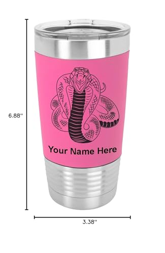 LaserGram 20oz Vacuum Insulated Tumbler Mug, Cobra Snake, Personalized Engraving Included (Silicone Grip, Pink)