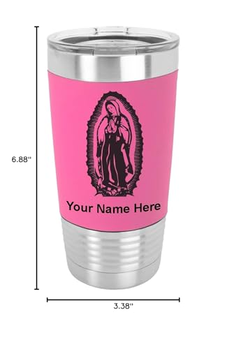 LaserGram 20oz Vacuum Insulated Tumbler Mug, Virgen de Guadalupe, Personalized Engraving Included (Silicone Grip, Pink)