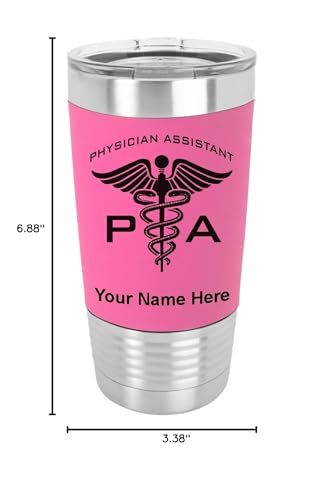 LaserGram 20oz Vacuum Insulated Tumbler Mug, PA Physician Assistant, Personalized Engraving Included (Silicone Grip, Pink)
