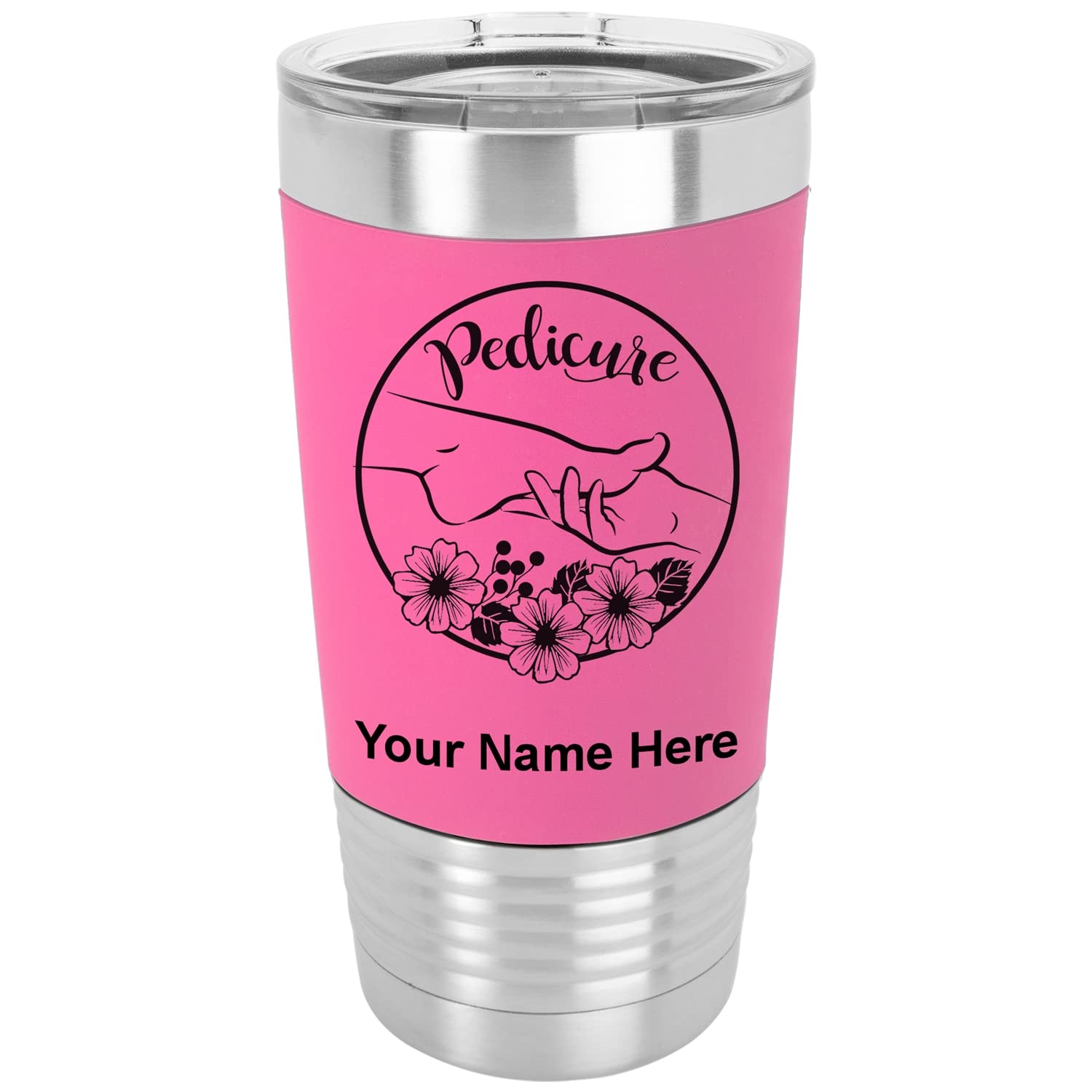 LaserGram 20oz Vacuum Insulated Tumbler Mug, Pedicure, Personalized Engraving Included (Silicone Grip, Pink)