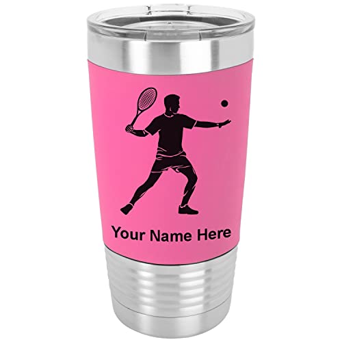 LaserGram 20oz Vacuum Insulated Tumbler Mug, Tennis Player Man, Personalized Engraving Included (Silicone Grip, Pink)
