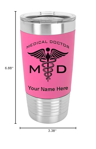 LaserGram 20oz Vacuum Insulated Tumbler Mug, MD Medical Doctor, Personalized Engraving Included (Silicone Grip, Pink)
