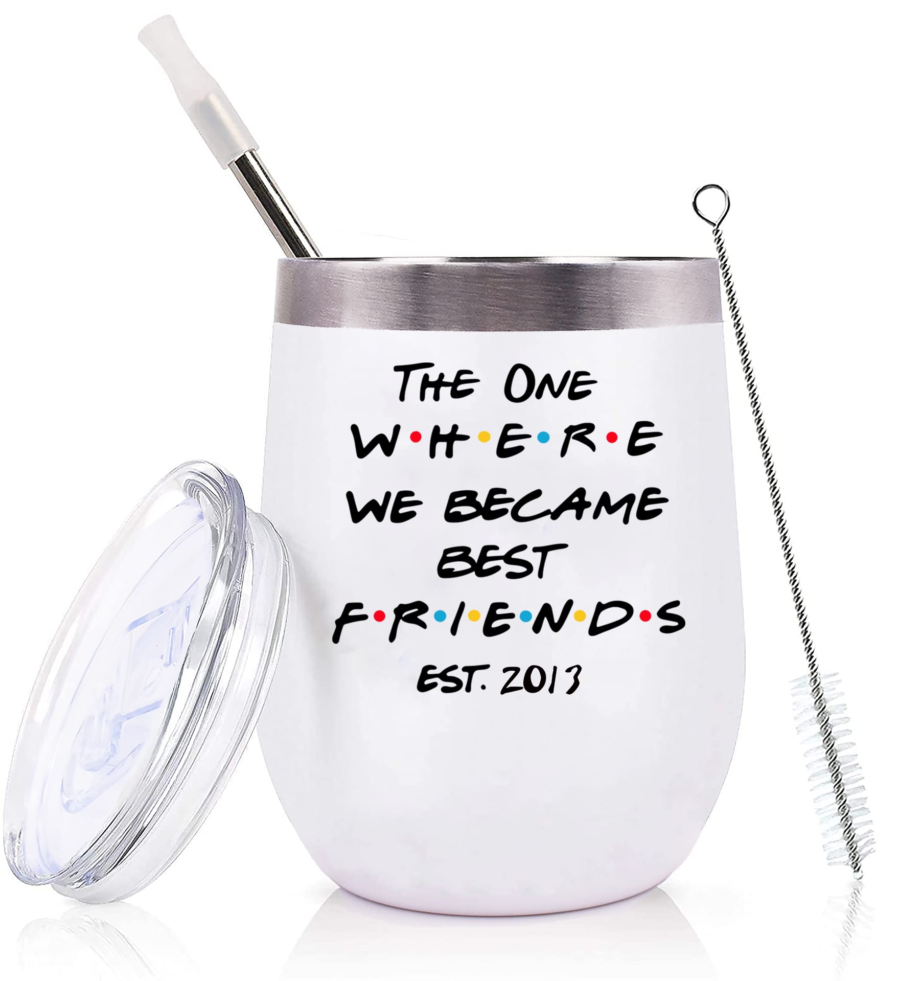 PEMILO Christmas Gifts for Best-Birthday Graduation Retirement Farewell Wedding Gifts for Best Friends Sister Bestie-Friends TV Show Theme-12oz Tumbler-The One Where We Became Best Friends Est.2013