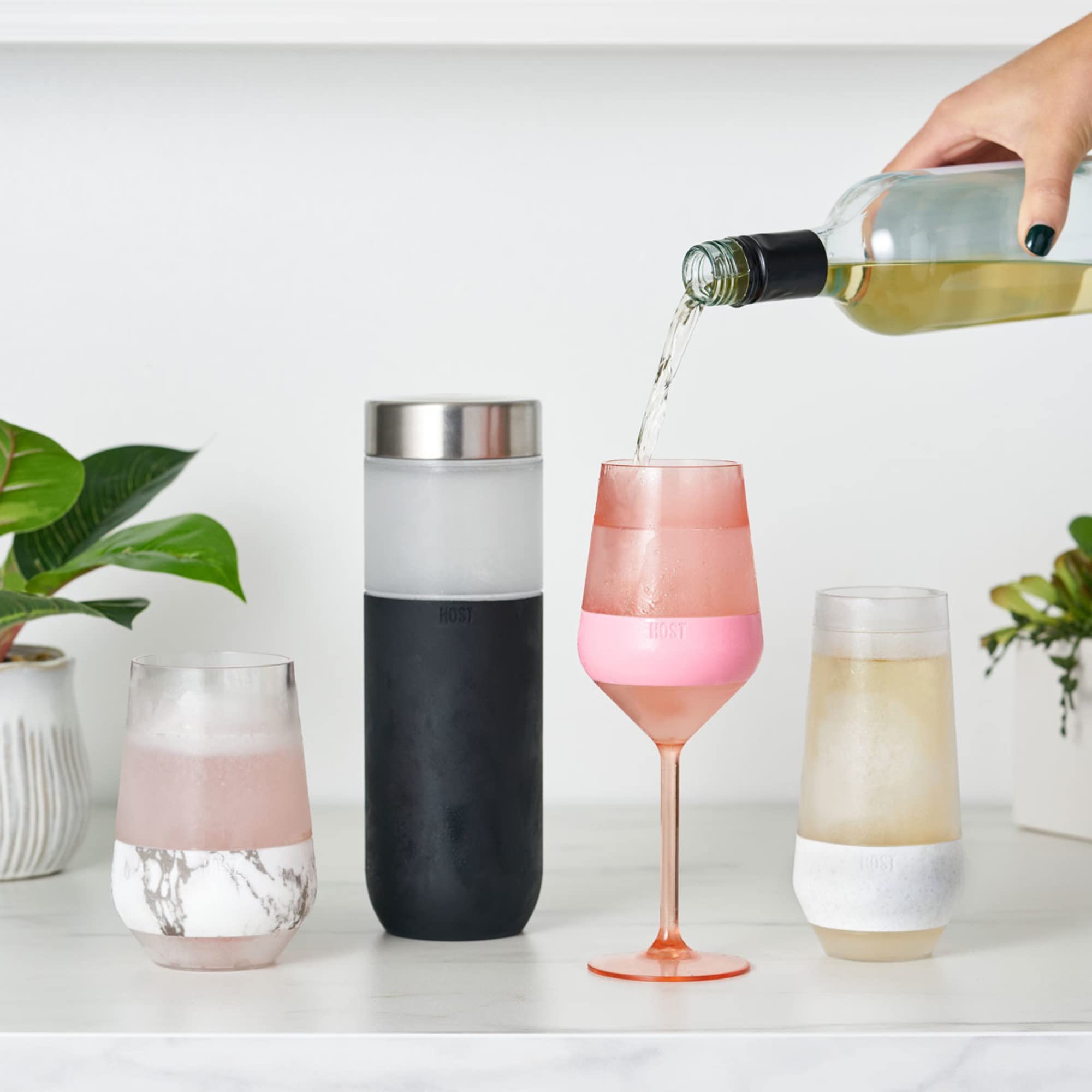 Host Wine Freeze Double-Walled Stemmed Wine Glasses Cooling Cups with Active Cooling Gel and Insulated Silicone Grip, 6.5 Oz Plastic, Tinted, Set of 4