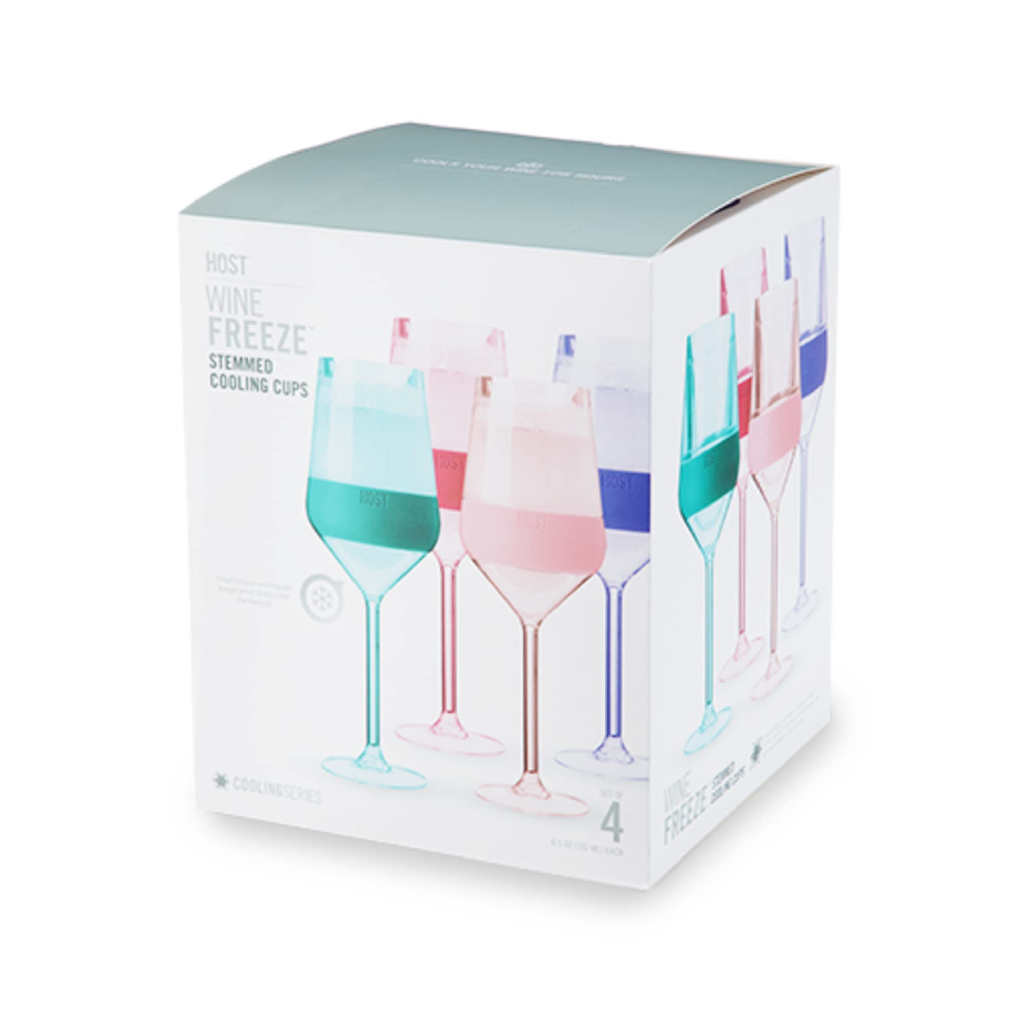 Host Wine Freeze Double-Walled Stemmed Wine Glasses Cooling Cups with Active Cooling Gel and Insulated Silicone Grip, 6.5 Oz Plastic, Tinted, Set of 4