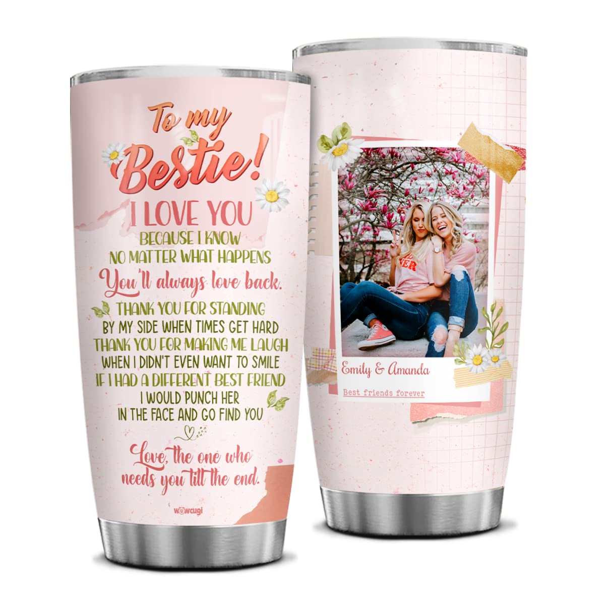 wowcugi Personalized Bestie Tumbler Cup With Lid 20oz 30oz Customized Best Friend Stainless Steel Double Wall Vacuum Insulated Tumblers Birthday Christmas Friendship Gifts Custom Photo Women BFF