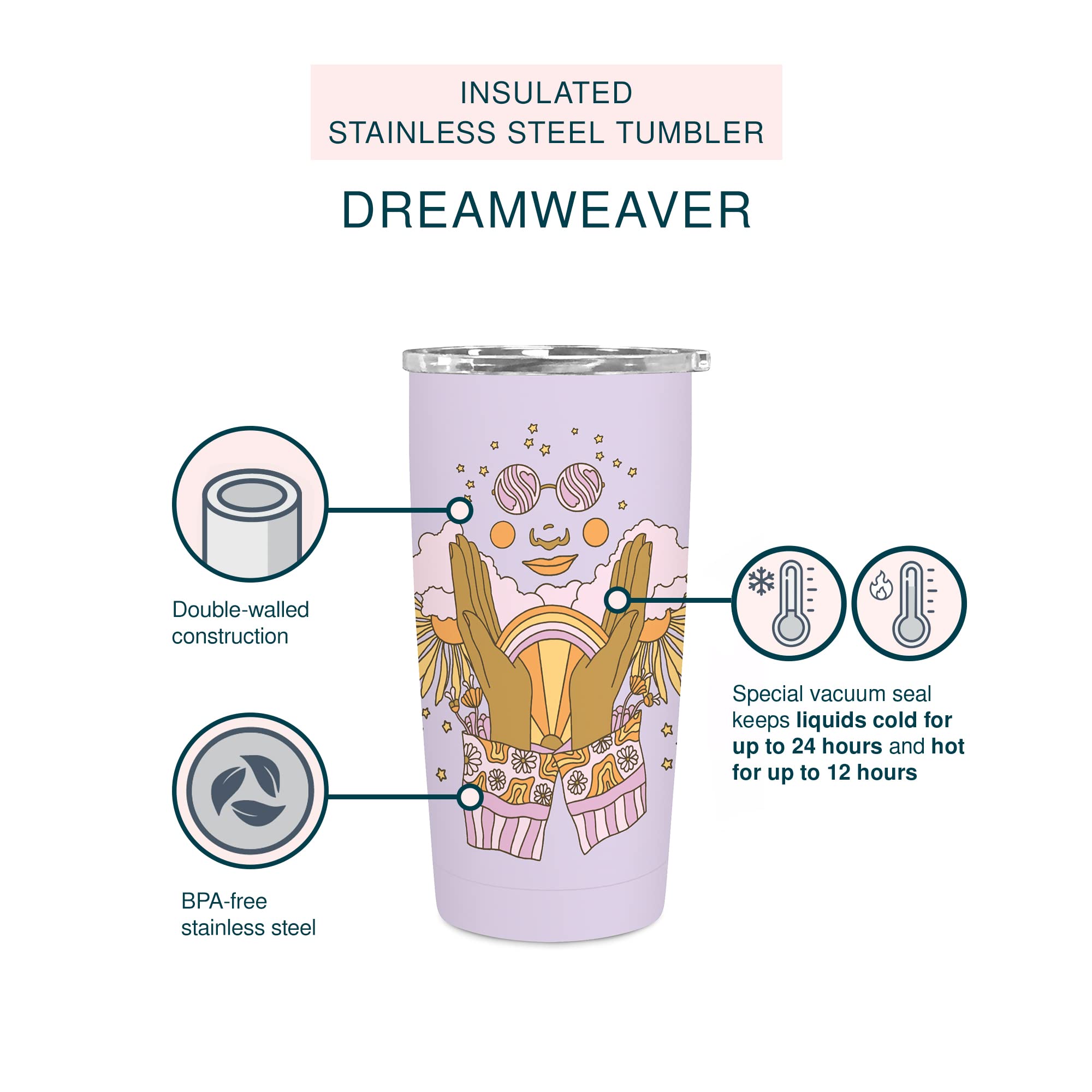 Studio Oh! Insulated Stainless-Steel Tumbler - Double-Walled 17-Ounce Travel Cup - Vacuum Seal Keeps Liquids Hot or Cold for Hours - Fits Standard Size Cup Holders - Dreamweaver