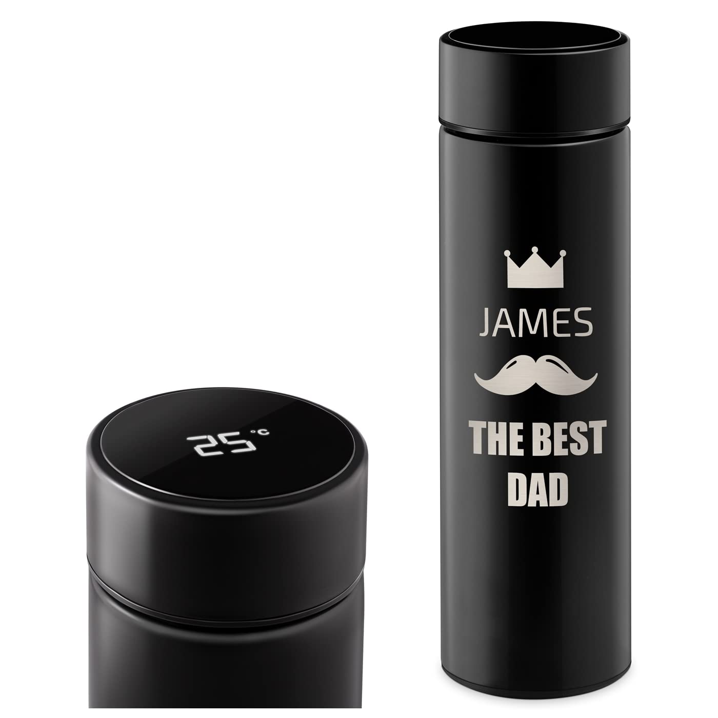 Maverton Travel Mug with engraving for man - 15,2 fl oz flask for him - Removable tea infuser - Lightweight design - LED Display - For Birthday - Personalized gadget for traveler - dad