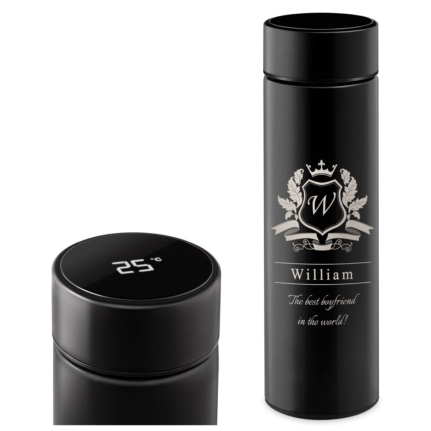 Maverton Travel Mug with engraving for man - 15,2 fl oz flask for him - Removable tea infuser - Lightweight design - LED Display - For Birthday - Personalized gadget for traveler - boyfriend