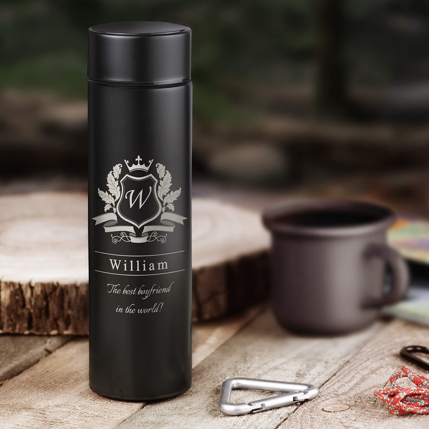 Maverton Travel Mug with engraving for man - 15,2 fl oz flask for him - Removable tea infuser - Lightweight design - LED Display - For Birthday - Personalized gadget for traveler - boyfriend
