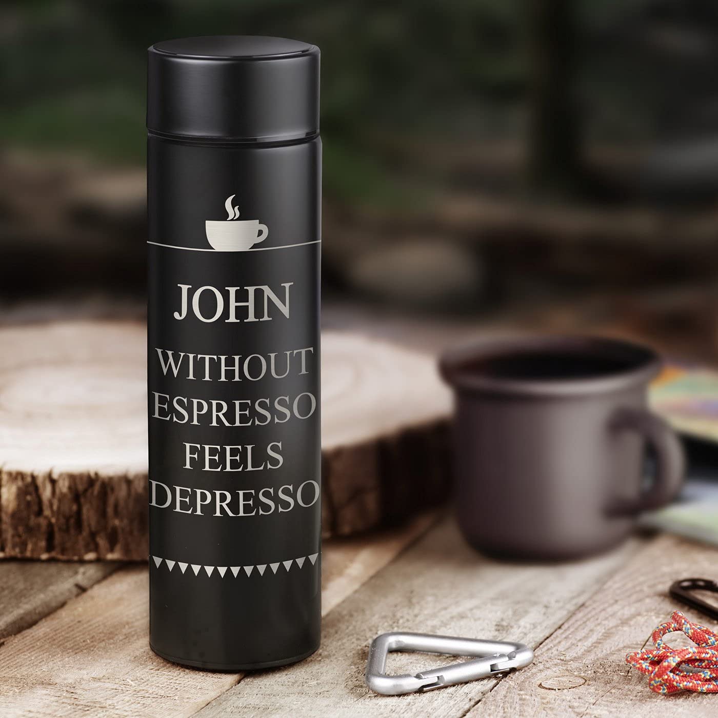 Maverton Travel Mug with engraving for man - 15,2 fl oz flask for him - Removable tea infuser - Lightweight design - LED Display - For Birthday - Personalized gadget for traveler - depresso