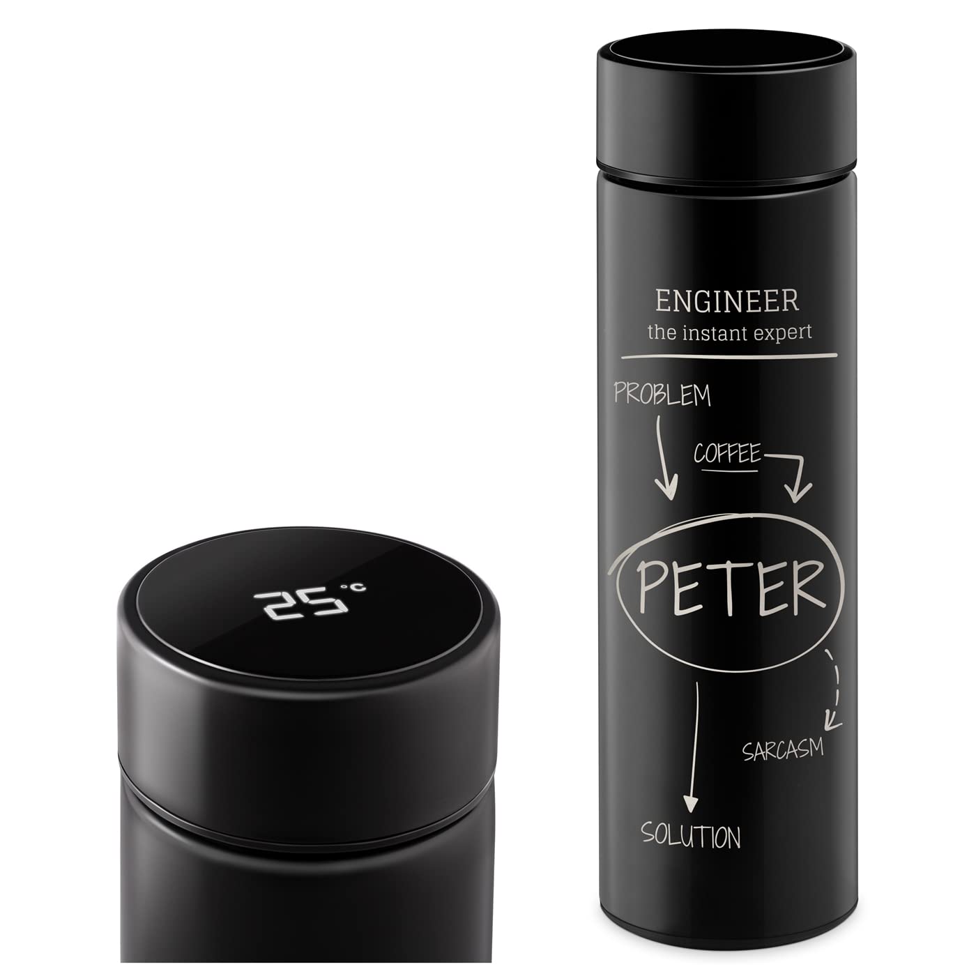 Maverton Travel Mug with engraving for man - 15,2 fl oz flask for him - Removable tea infuser - Lightweight design - LED Display - For Birthday - Personalized gadget for traveler - engineer