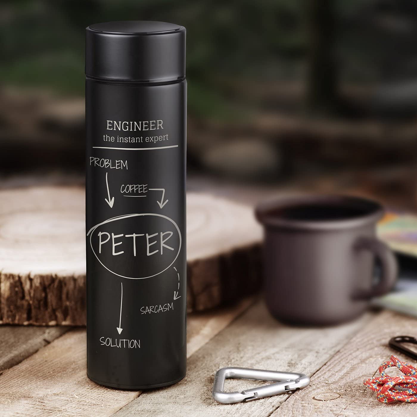 Maverton Travel Mug with engraving for man - 15,2 fl oz flask for him - Removable tea infuser - Lightweight design - LED Display - For Birthday - Personalized gadget for traveler - engineer