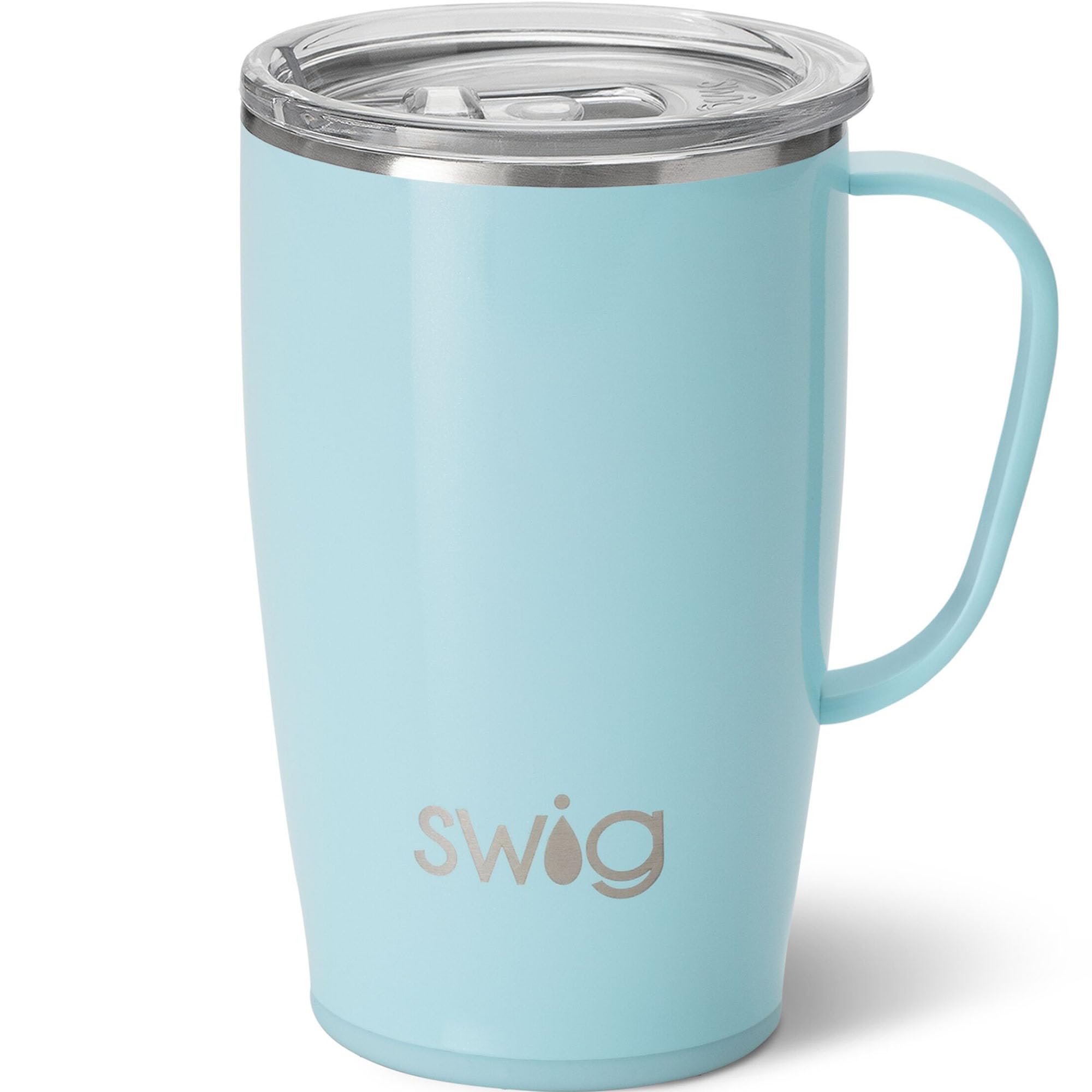Swig Life 18oz Travel Mug, Insulated Tumbler with Handle and Lid, Cup Holder Friendly, Dishwasher Safe, Stainless Steel, Travel Coffee Cup (Aquamarine)