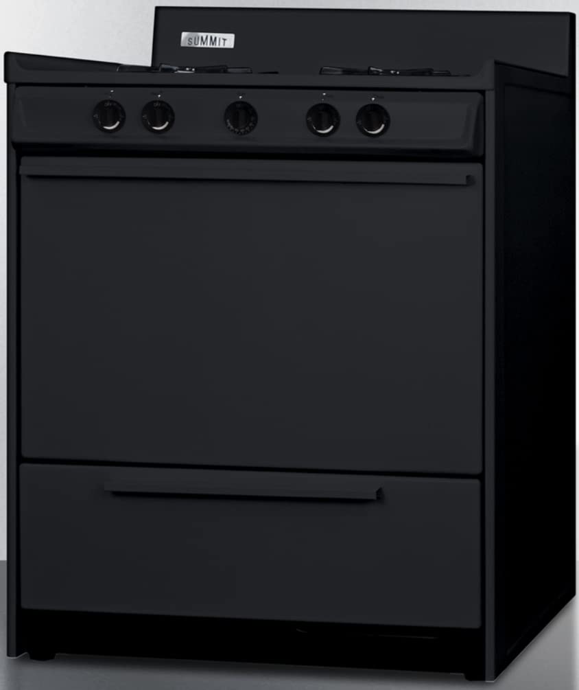 Summit Appliance TNM2107C 30" Wide Open Burner Gas Range in Black with Electronic Ignition, Four Open Burners, Adjustable Oven Racks, Broiler Pan, Porcelain and Steel Construction