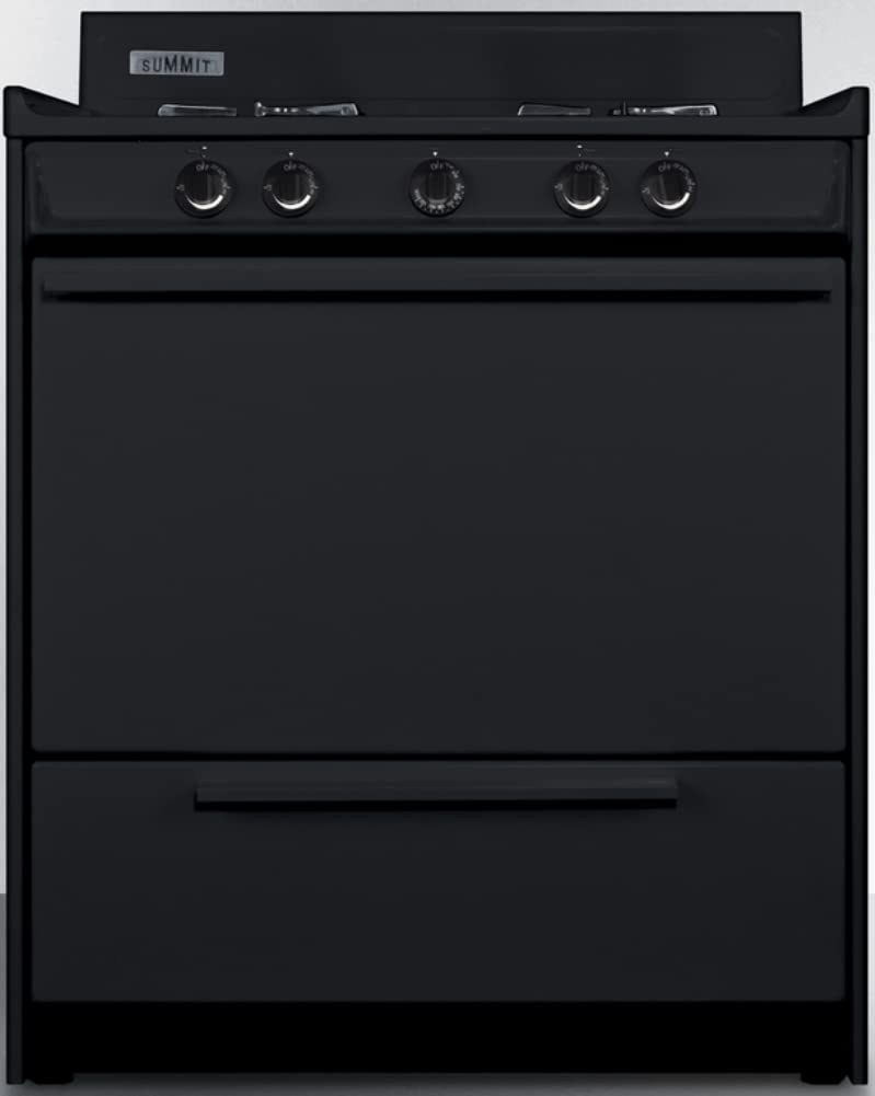 Summit Appliance TNM2107C 30" Wide Open Burner Gas Range in Black with Electronic Ignition, Four Open Burners, Adjustable Oven Racks, Broiler Pan, Porcelain and Steel Construction