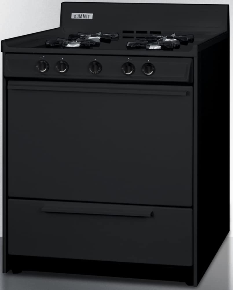 Summit Appliance TNM2107C 30" Wide Open Burner Gas Range in Black with Electronic Ignition, Four Open Burners, Adjustable Oven Racks, Broiler Pan, Porcelain and Steel Construction