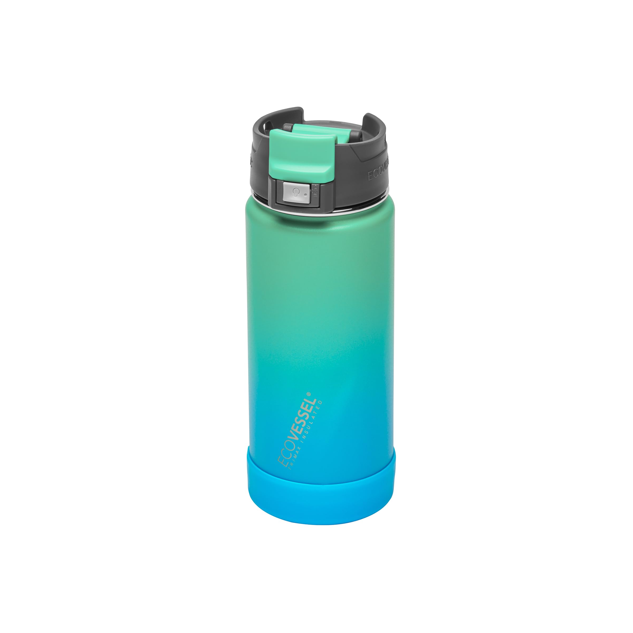 EcoVessel PERK Trimax Vacuum Insulated Stainless Steel Travel Bottle for Coffee & Tea with Push Button Locking Top Coffee Tumbler Travel Mug – 16oz (Northern Lights)