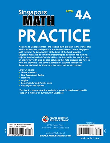 Singapore Math Level 4A 5th Grade Math Workbooks, Singapore Math Grade 5, Whole Numbers, Angles, and Fractions Workbook, 5th Grade Math Classroom or Homeschool Curriculum