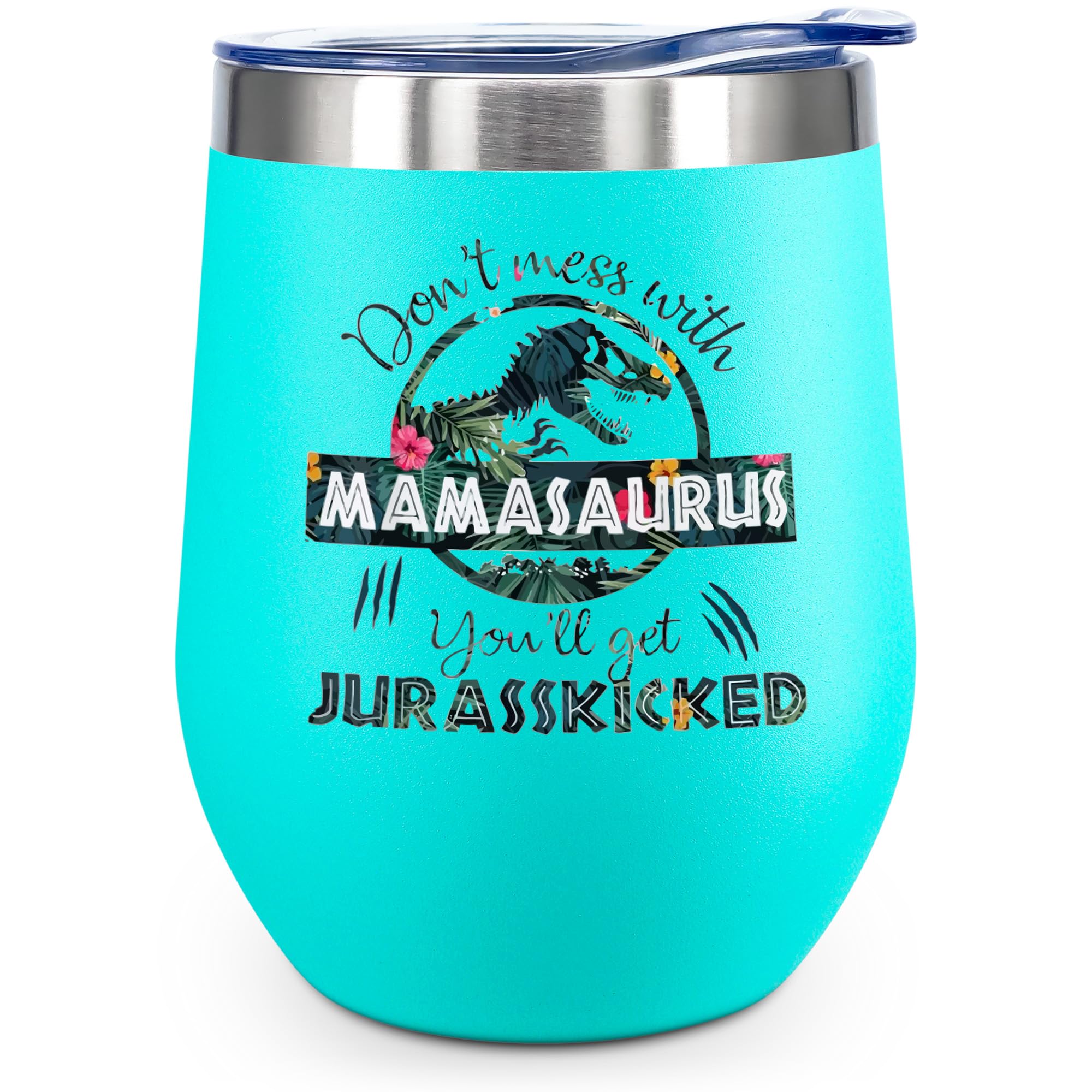 ATHAND Mothers Day Gifts for Mom,Mamasaurus Tumbler Gifts for mother in law with Lid 12oz Wine Glasses,Mom Cup Double Wall Insulated Coffee Mug,Birthday Gift for Wife Women (Mint)