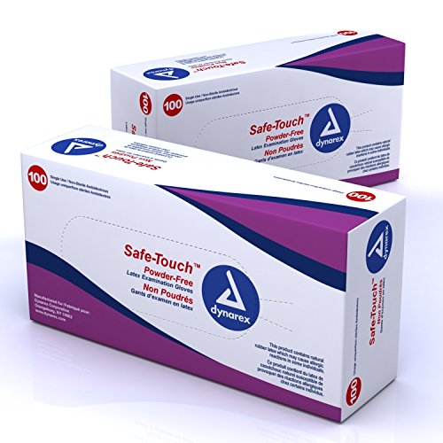 Dynarex Safe-Touch Latex Exam Gloves, Powder-Free, Medium, Box of 100