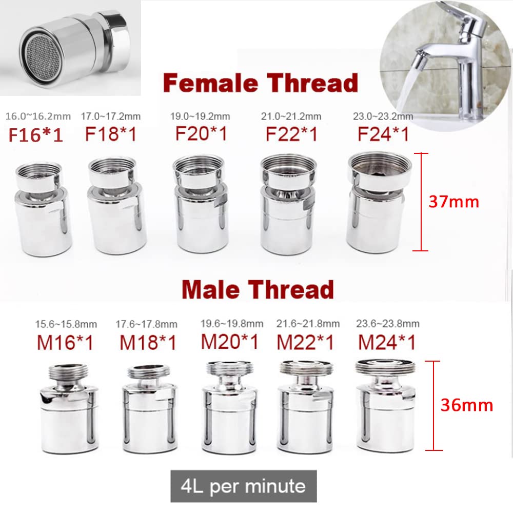 360 degree Swivel Faucet Aerator Filter Adapter for Kitchen Sink Tap Head Faucet Nozzle Adapters Replacement Part (Female 16mm)
