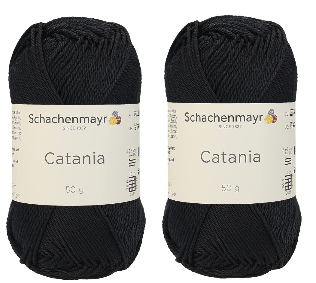 [ Set of 2 Skeins ] SMC Catania Originals 100% Mercerized Cotton Yarn, Total 3.52 Oz. Each 1.76 Oz (50g) / 136 Yrds (125 m) Amigurumi Yarn Fine-Sport 2 (110 Black)