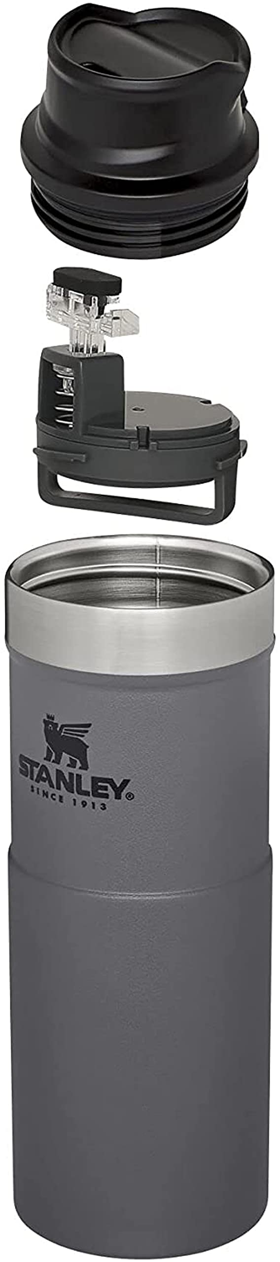 Stanley Classic Trigger Action Travel Mug –Leak Proof + Packable Hot & Cold Thermos – Double Wall Vacuum Insulated Tumbler for Coffee, Tea & Drinks ,Charcoal, 16 OZ / 0.47 L