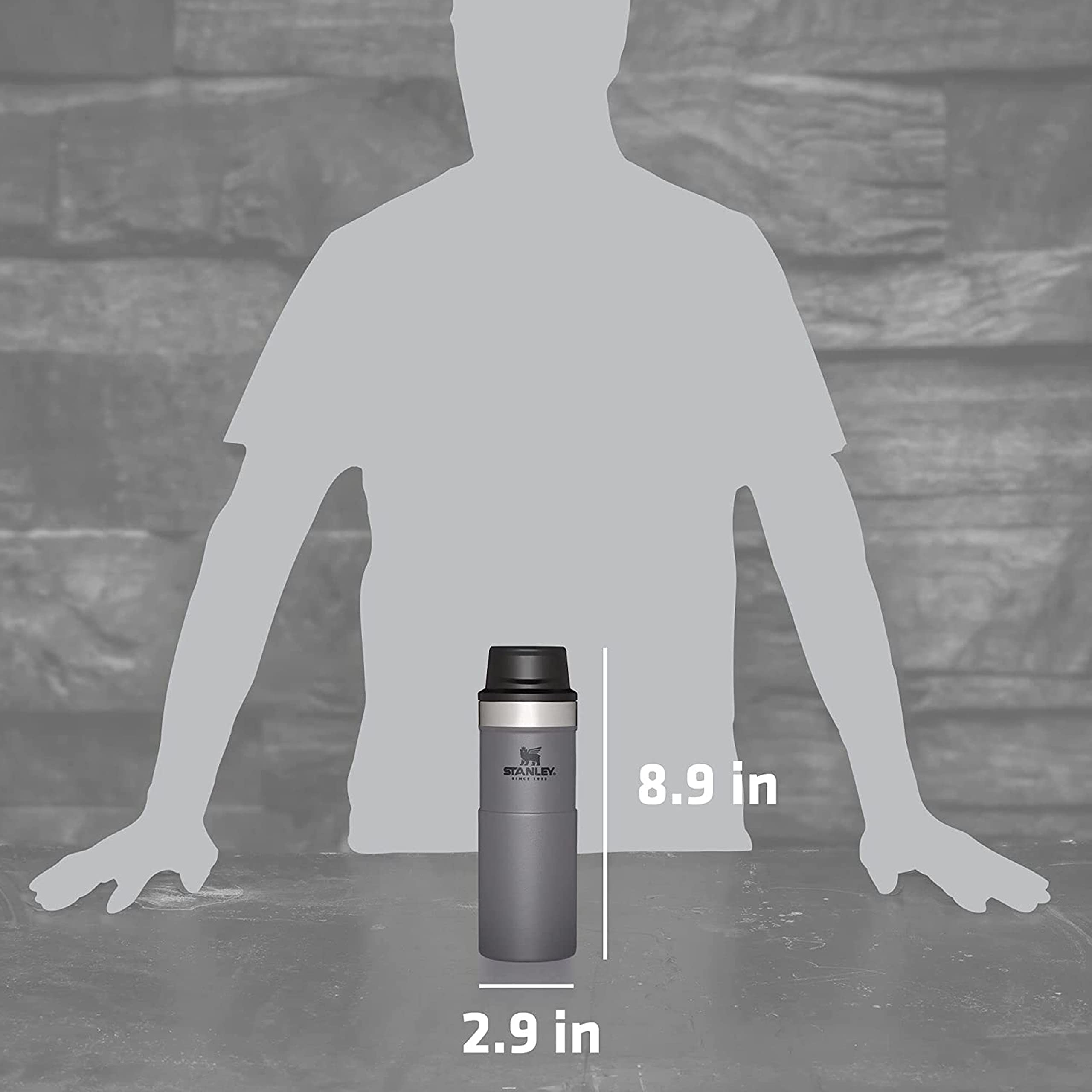 Stanley Classic Trigger Action Travel Mug –Leak Proof + Packable Hot & Cold Thermos – Double Wall Vacuum Insulated Tumbler for Coffee, Tea & Drinks ,Charcoal, 16 OZ / 0.47 L