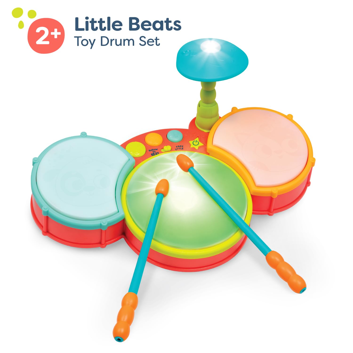 B. toys- Little Beats Kids Drum Set - Musical Instrument – Instruments for Toddlers – Music & Lights – 2 Years +