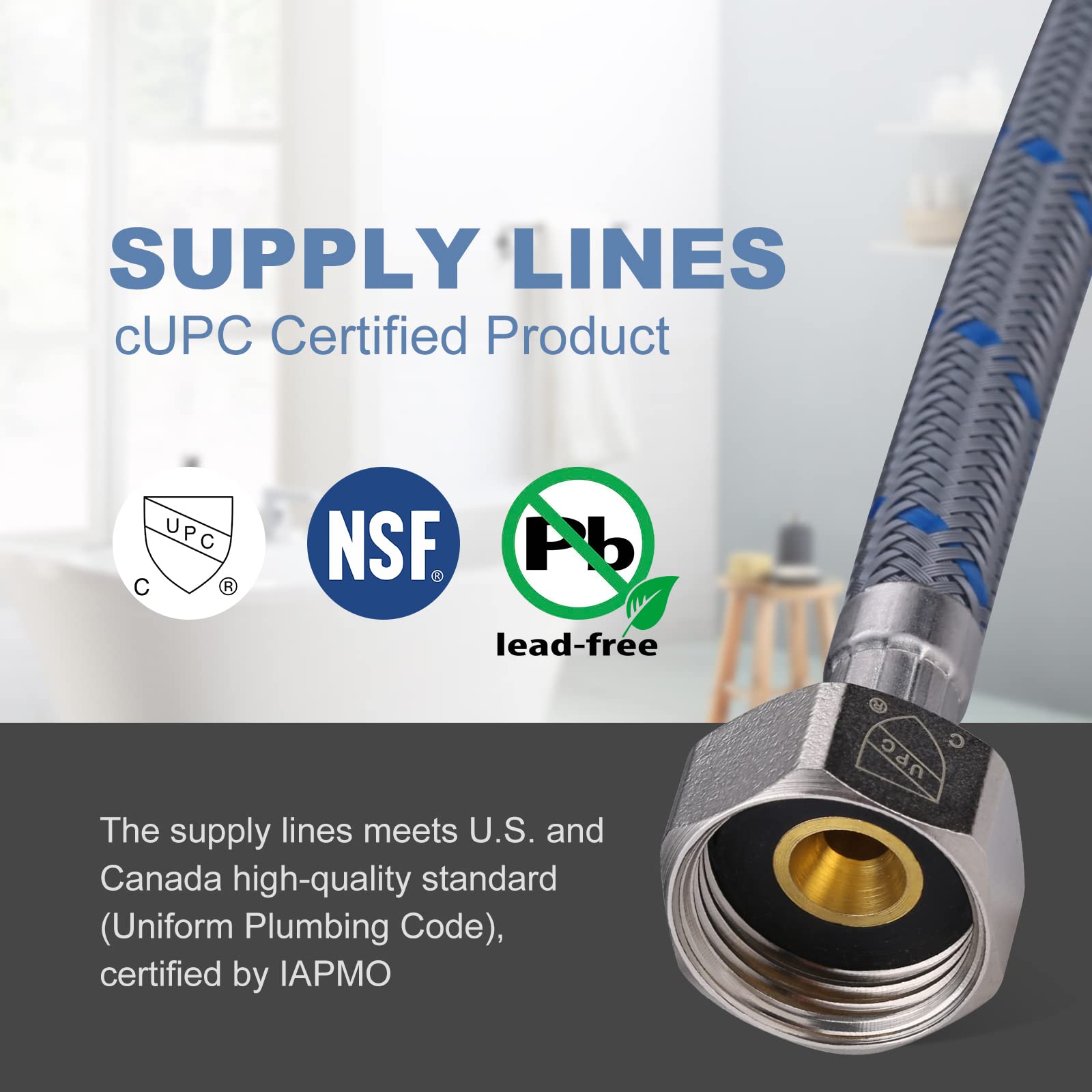 ARCORA Faucet Supply Lines, 24" Length Bathroom Kitchen Faucet Connector Braided Nylon Water Supply Line 3/8" Comp x 1/2" FIP 2Pcs (1 Pair)