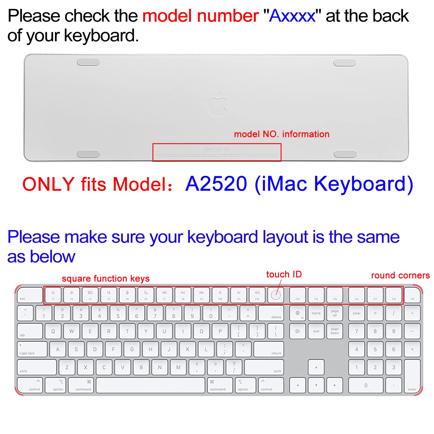 Sanfulin Keyboard Cover Skin for 2021 New Apple iMac Magic Keyboard (Model: A2520) with Numeric Keypad and Touch ID, Cute Printing Silicone Keyboard Protector, Red Flower