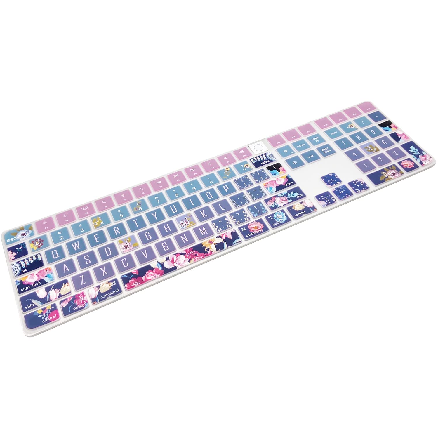 Sanfulin Keyboard Cover Skin for 2021 New Apple iMac Magic Keyboard (Model: A2520) with Numeric Keypad and Touch ID, Cute Printing Silicone Keyboard Protector, Red Flower