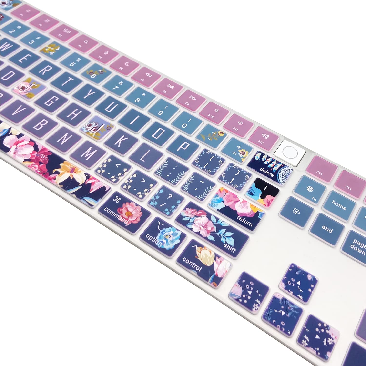 Sanfulin Keyboard Cover Skin for 2021 New Apple iMac Magic Keyboard (Model: A2520) with Numeric Keypad and Touch ID, Cute Printing Silicone Keyboard Protector, Red Flower