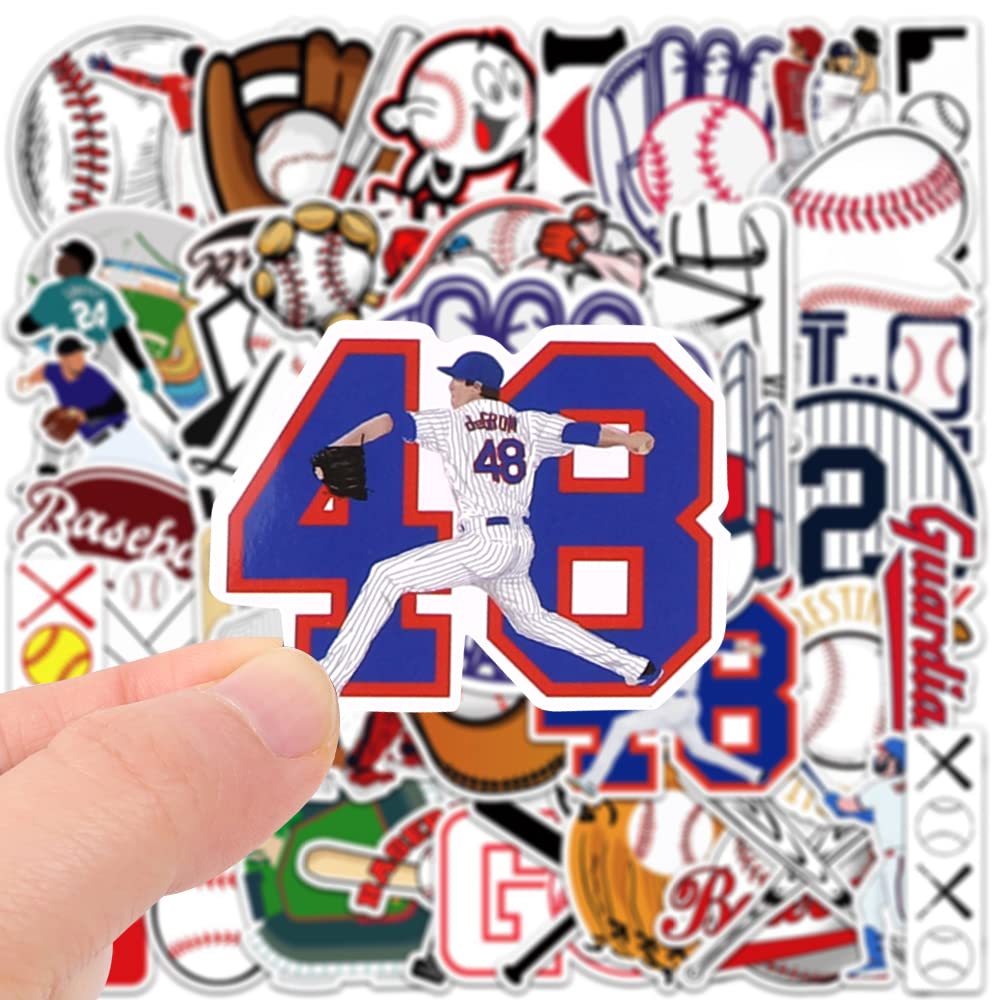 JOICEE 50pcs Baseball Stickers,Waterproof Vinyl Baseball Tattoos for Kids Teens Boys Adults, Sports Decals for Snowboard Laptop Water Bottles Hydro Flasks Phone Guitar Skateboard Computer