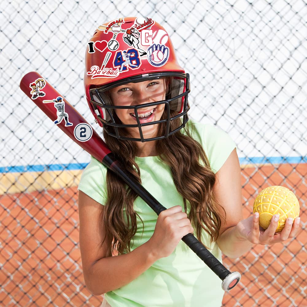 JOICEE 50pcs Baseball Stickers,Waterproof Vinyl Baseball Tattoos for Kids Teens Boys Adults, Sports Decals for Snowboard Laptop Water Bottles Hydro Flasks Phone Guitar Skateboard Computer