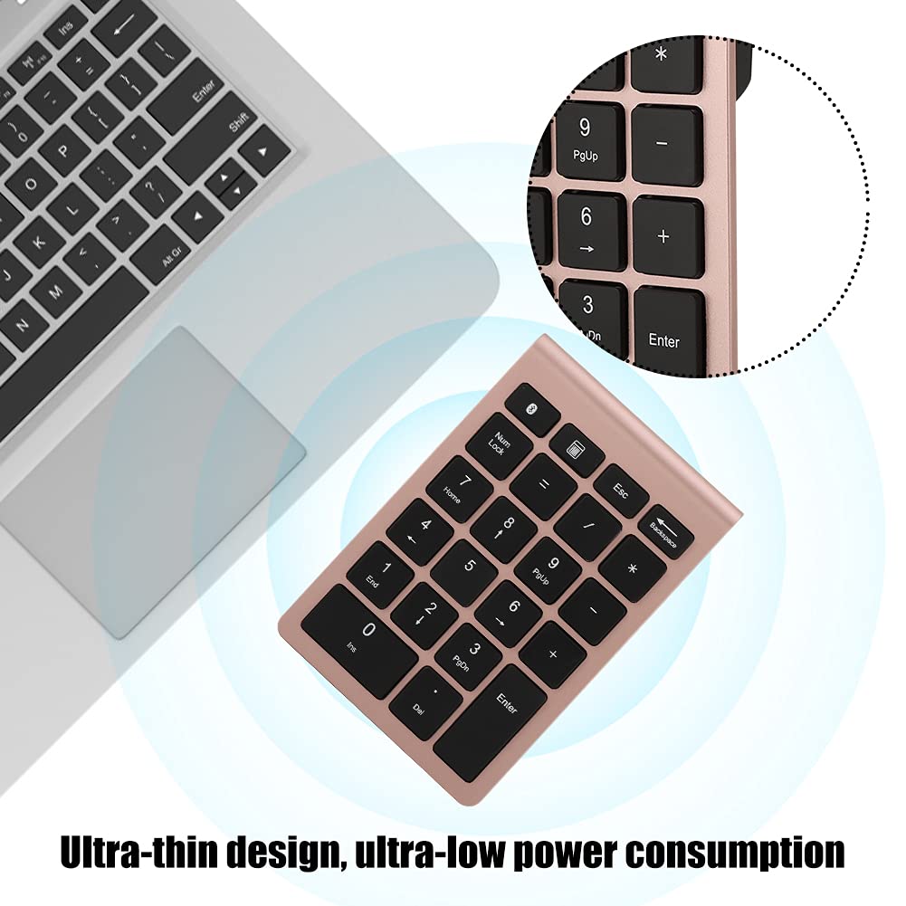 Sanpyl 22 Keys Numeric Keypad, Bluetooth Mini Keyboard, Portable Mini Financial Accounting Number Pad, for Laptop Desktop, PC(Rose Gold)