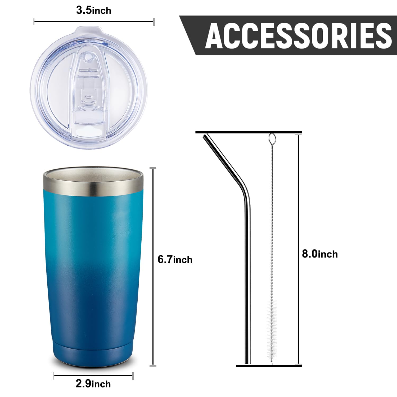 COMOOO 20oz Tumbler with Straw Stainless Steel Insulated Coffee Tumbler Cups Double Wall Vacuum Travel Coffee Mug with Splash Proof Sliding Lid for Hot Cold Drinks (Dark Night, 1 Pack)