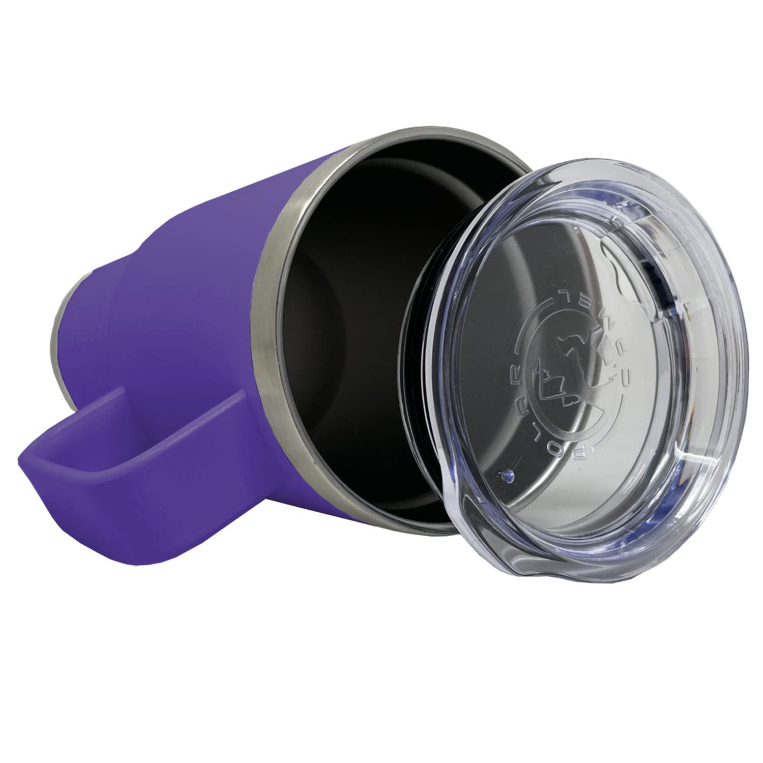 LaserGram 20oz Vacuum Insulated Travel Mug with Handle, Cat with Butterfly, Personalized Engraving Included (Dark Purple)