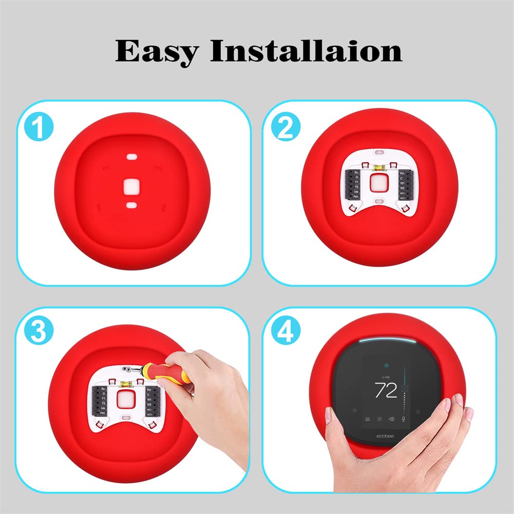 2 Pack DAYJOY Wall Plate Soft Silicone Case Cover Compatible with Ecobee 4 SmartThermostat,Fingerprint Resistant Bracket Mount (Black+Blue)