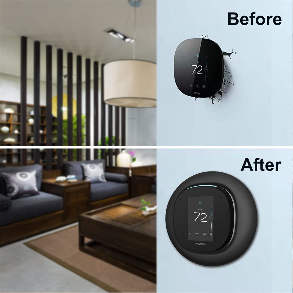 2 Pack DAYJOY Wall Plate Soft Silicone Case Cover Compatible with Ecobee 4 SmartThermostat,Fingerprint Resistant Bracket Mount (Black+Blue)