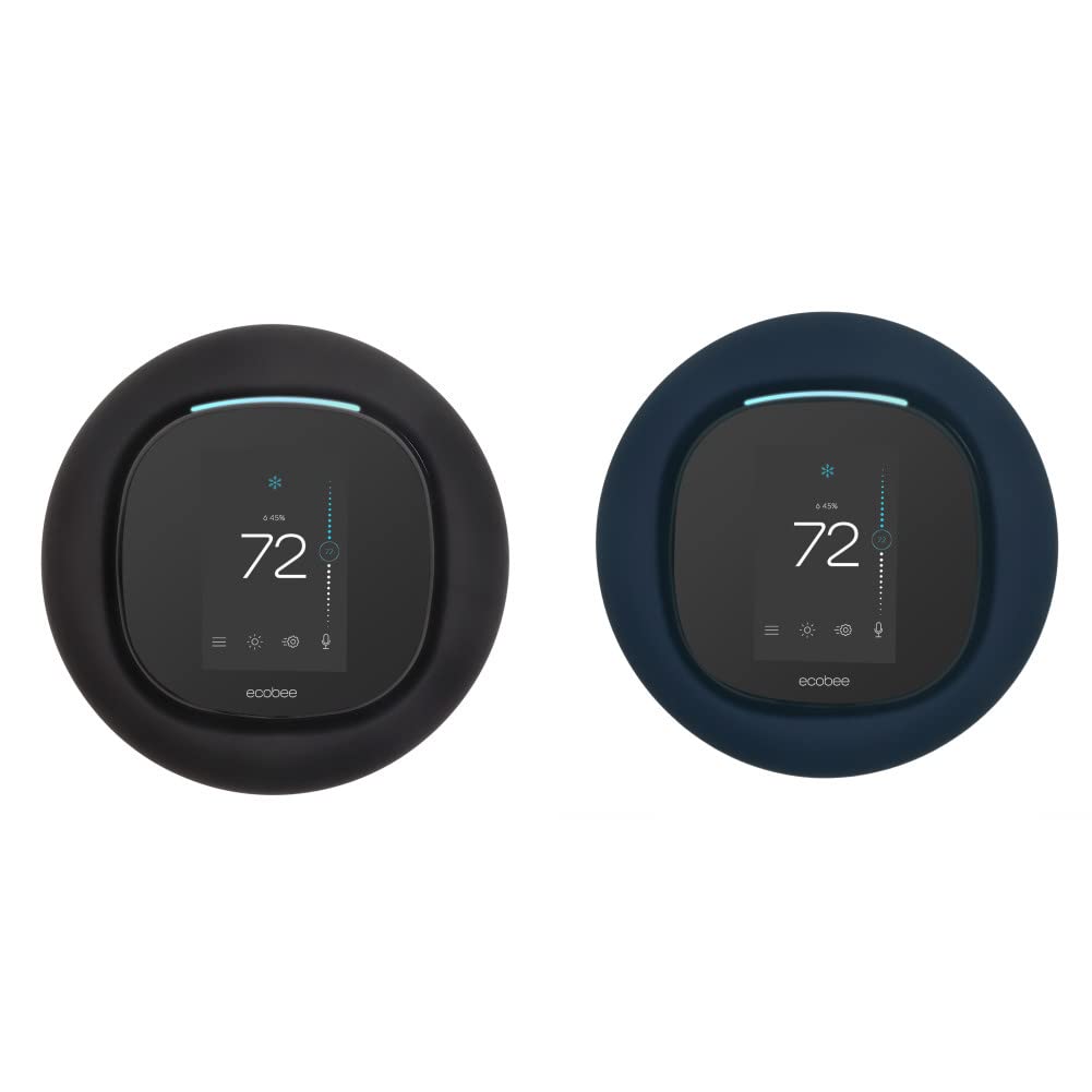2 Pack DAYJOY Wall Plate Soft Silicone Case Cover Compatible with Ecobee 4 SmartThermostat,Fingerprint Resistant Bracket Mount (Black+Blue)