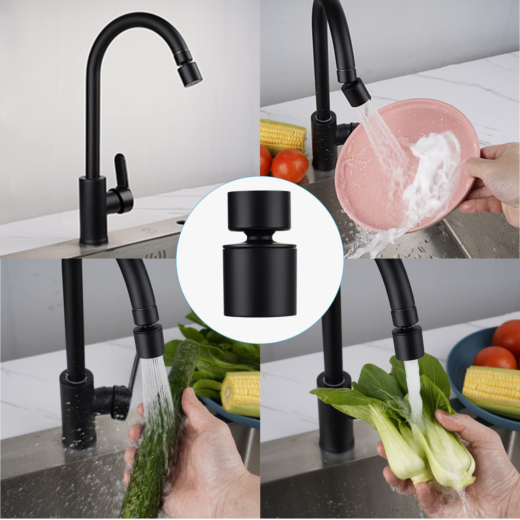 Hibbent NSF/ANSI/CAN 61 Certified Faucet Aerator, 360 Degree Swivel Kitchen Sink Aerator, CUPC Certification Dual-function Sprayer Faucet Replacement Part 55/64 Inch Female Thread - Matte Black