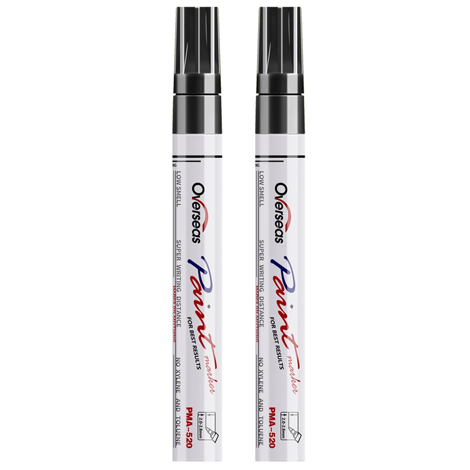 Overseas Permanent Paint Pens Black Markers - 2 Pack Single color Oil Based Paint Markers, Medium Tip, Quick Drying and Waterproof Marker Pen for Metal, Rock Painting, Wood, Plastic, Canvas, Mugs